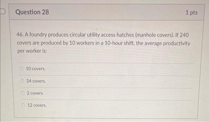 Solved 46. A foundry produces circular utility access | Chegg.com