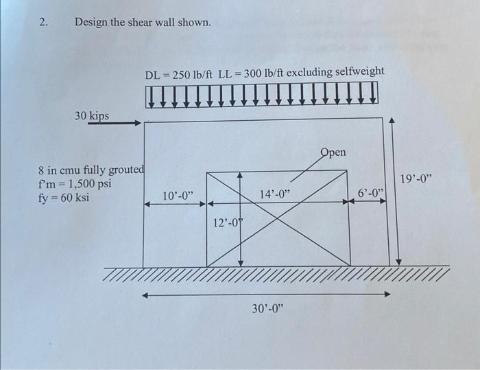 Solved 2. Design the shear wall shown. | Chegg.com