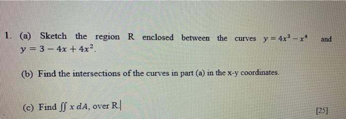 Solved 1. (a) Sketch the region Renclosed between the curves | Chegg.com