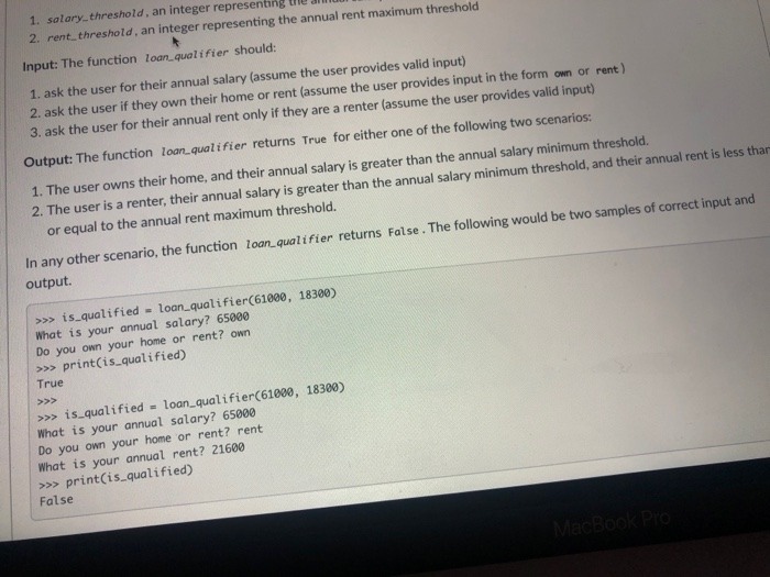 Solved 1. salary_threshold, an integer representing 2. | Chegg.com
