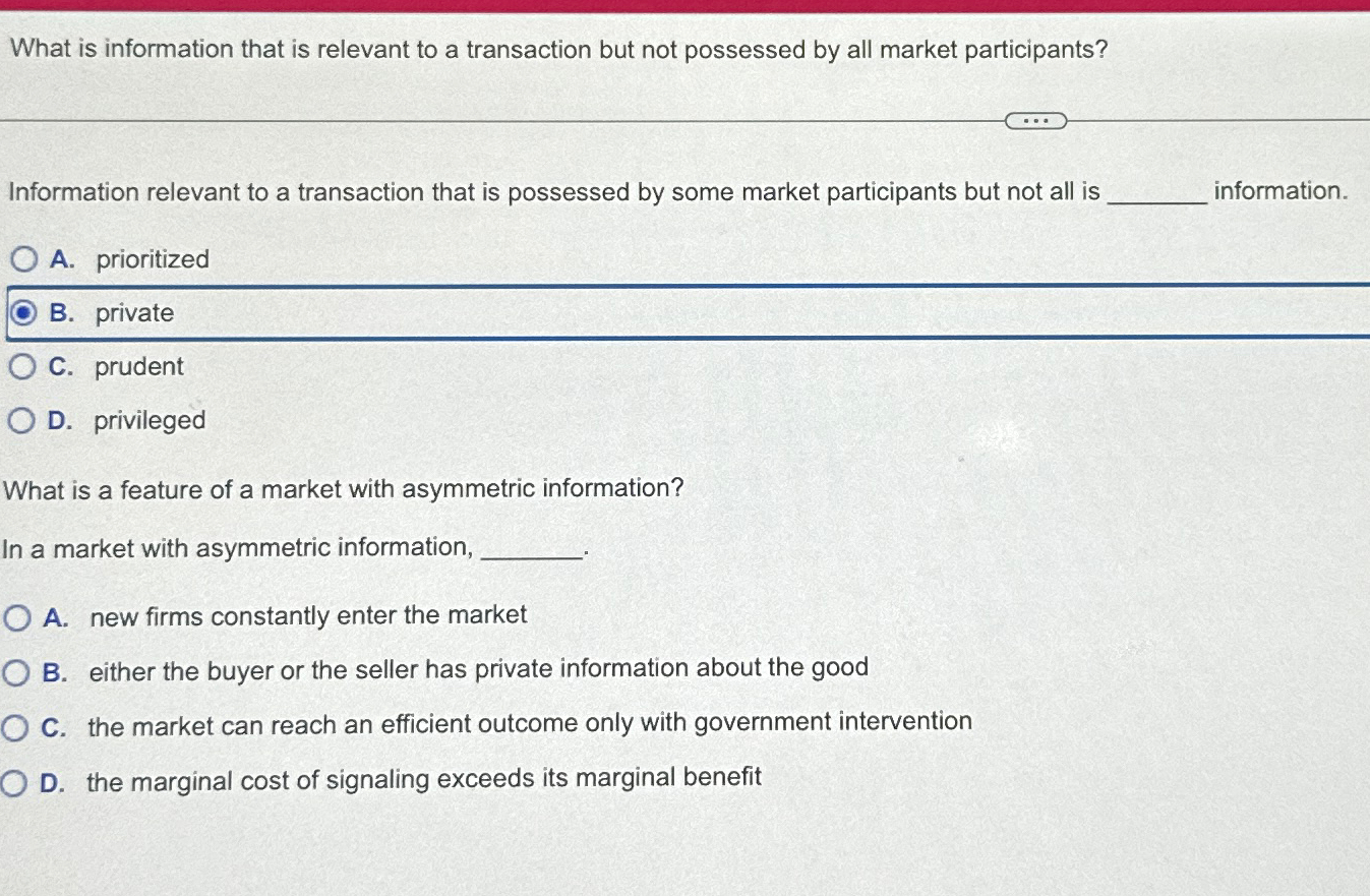 Solved What is information that is relevant to a transaction | Chegg.com
