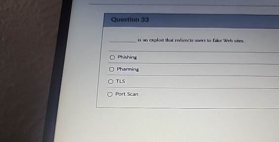 Solved Question 33 ﻿is an exploit that redirects users to | Chegg.com