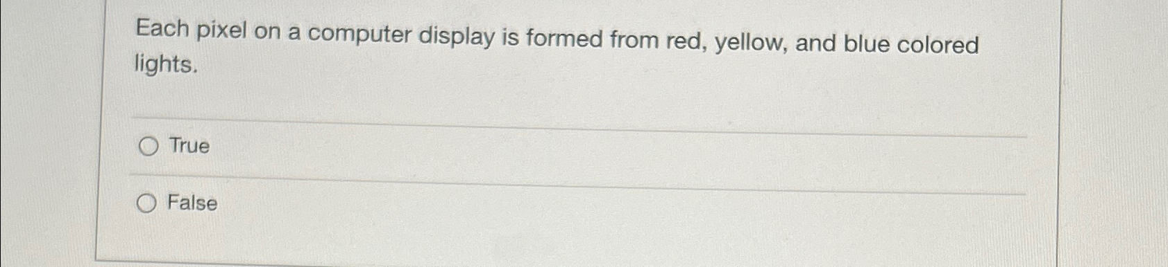 Solved Each pixel on a computer display is formed from red, | Chegg.com