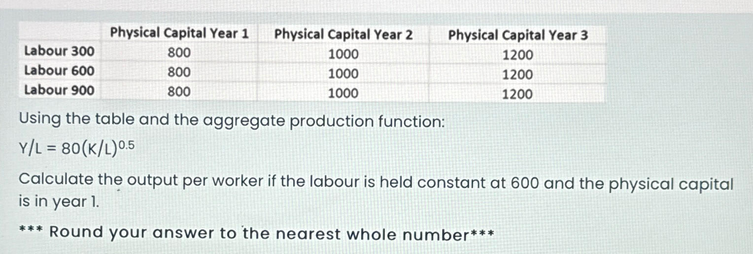 Solved \table[[,Physical Capital Year 1,Physical Capital | Chegg.com