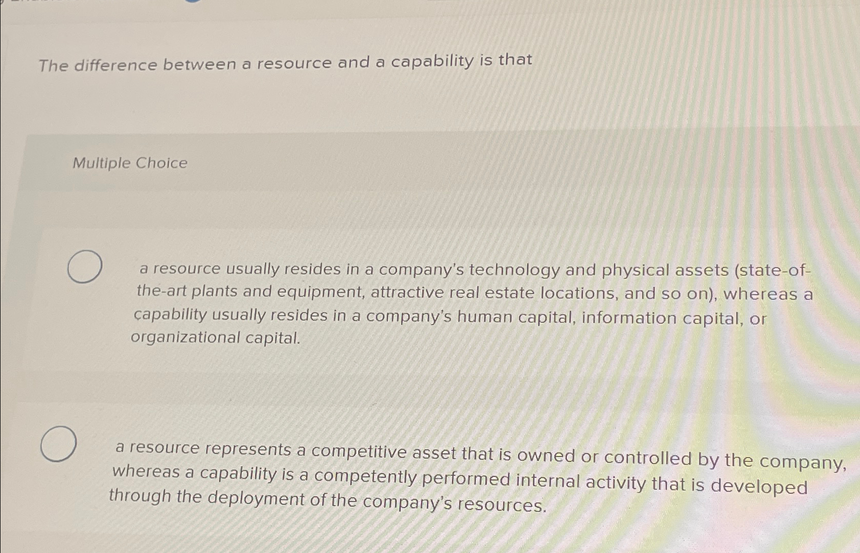 Solved The difference between a resource and a capability is | Chegg.com