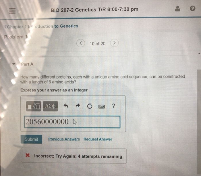 Solved BIO 207-2 Genetics T/R 6:00-7:30 pm Part A How many | Chegg.com