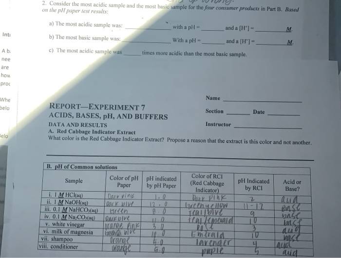 Solved 2. Consider the most acidic sample and the most basic | Chegg.com