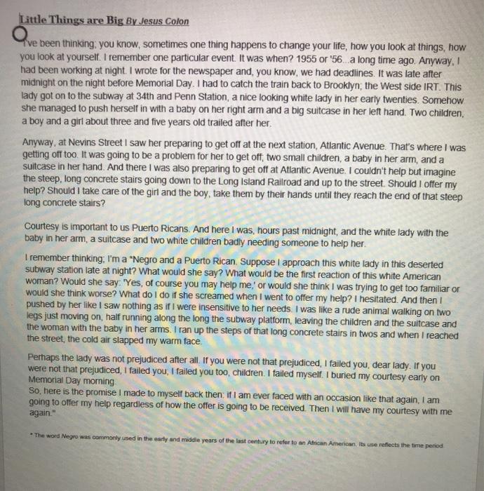 Little Things are Big By Jesus Colon Ive been | Chegg.com