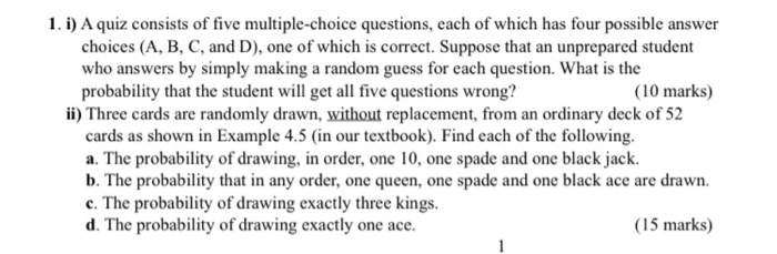 Solved 1. i) A quiz consists of five multiple-choice | Chegg.com