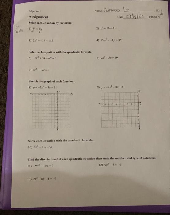 Solved b=16 Algebra 1 Assignment Solve each equation by | Chegg.com