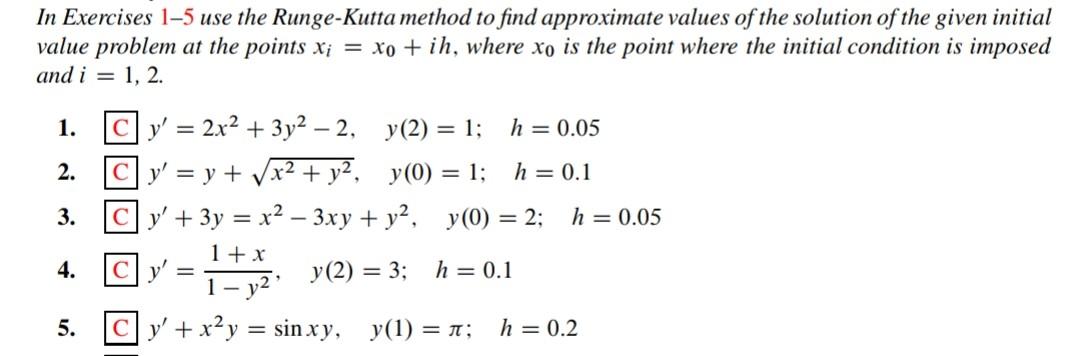 Solved In Exercises 1-5 use the Runge-Kutta method to find | Chegg.com