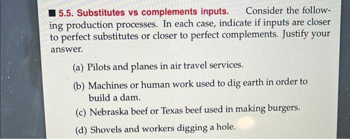 Solved 5.5. Substitutes vs complements inputs. Consider the | Chegg.com
