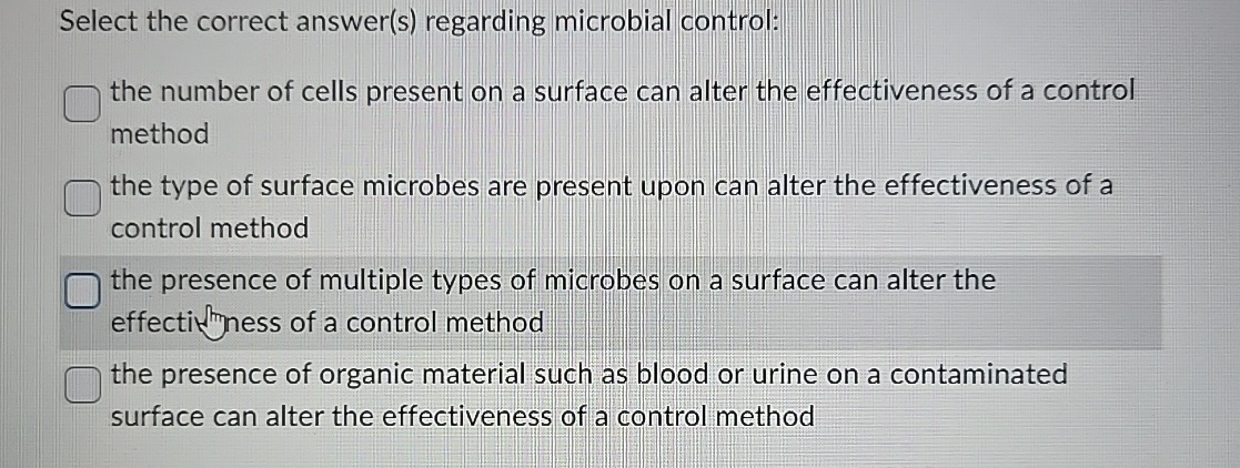 Solved Select the correct answer(s) ﻿regarding microbial | Chegg.com