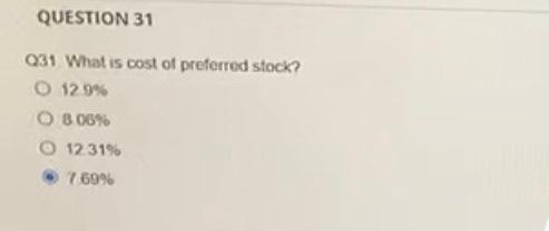 Solved Q31 What is cost of preferred stock? 1290% B 00\% | Chegg.com