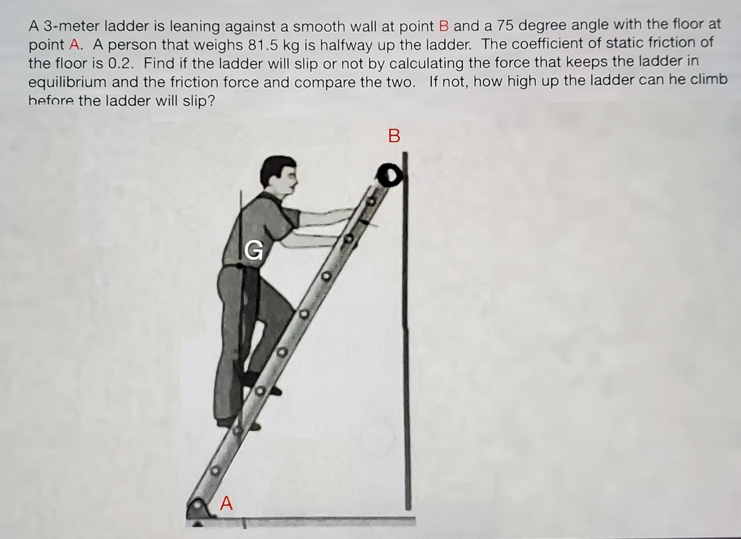 Solved A 3-meter ladder is leaning against a smooth wall at | Chegg.com