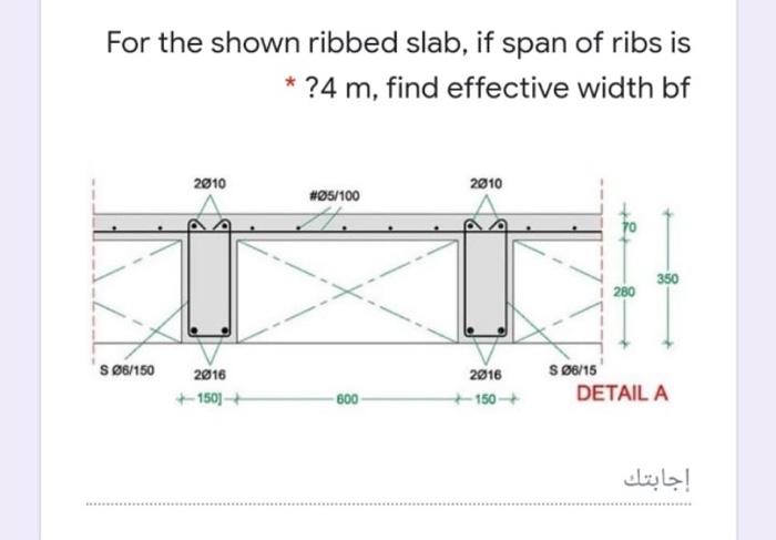 Solved For the shown ribbed slab, if span of ribs is * ?4 m, | Chegg.com