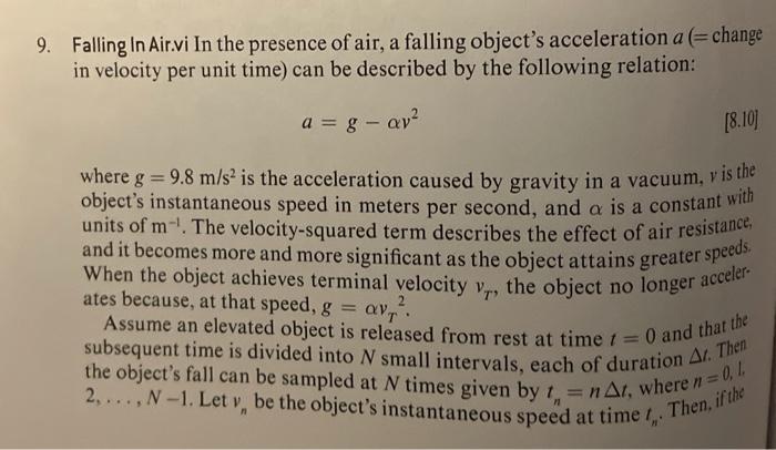Solved 9. Falling In Air.vi In the presence of air, a | Chegg.com