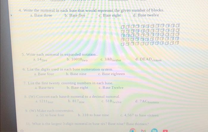 Solved 4. Write the numeral in each base that would | Chegg.com