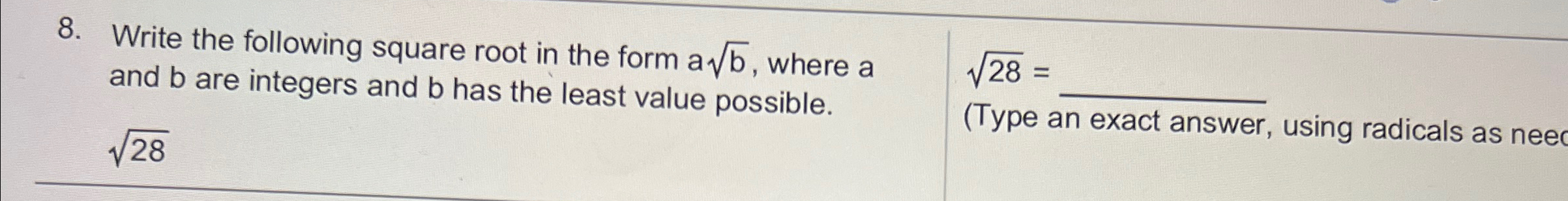 Solved Write the following square root in the form ab2, | Chegg.com