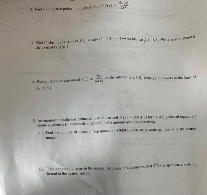 Solved 2. Find all inflection points in (x,f(x)) form of | Chegg.com