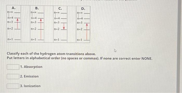 Solved Classify each of the hydrogen atom transitions above. | Chegg.com