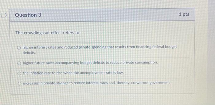 Solved The crowding-out effect refers to: higher interest | Chegg.com