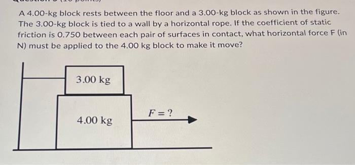 Solved A 4.00−kg block rests between the floor and a 3.00−kg | Chegg.com