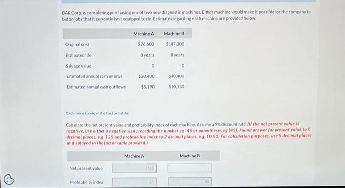Solved BAK Corp. is considering purchasing one of two new | Chegg.com