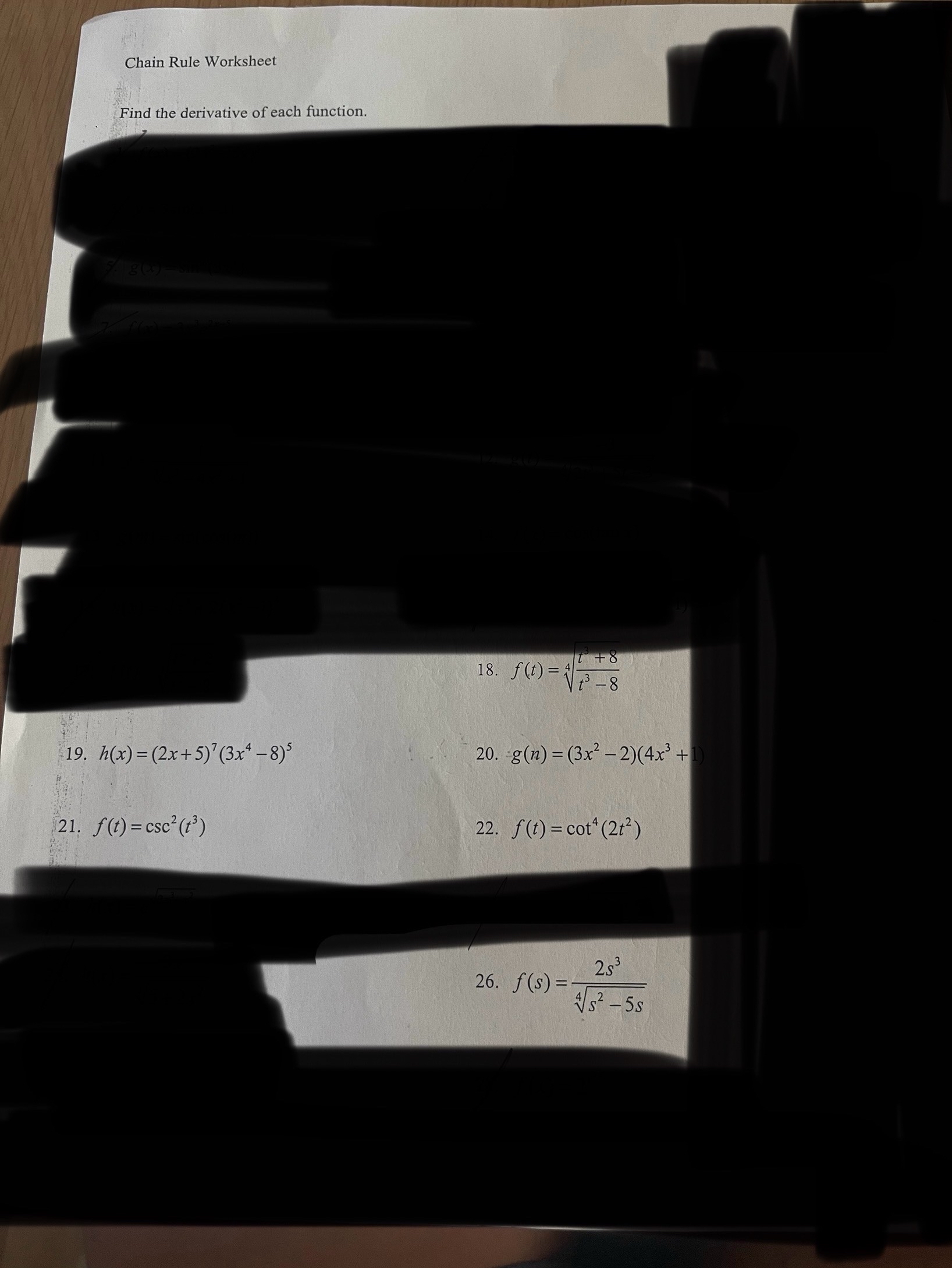 Solved Chain Rule WorksheetFind the derivative of each | Chegg.com