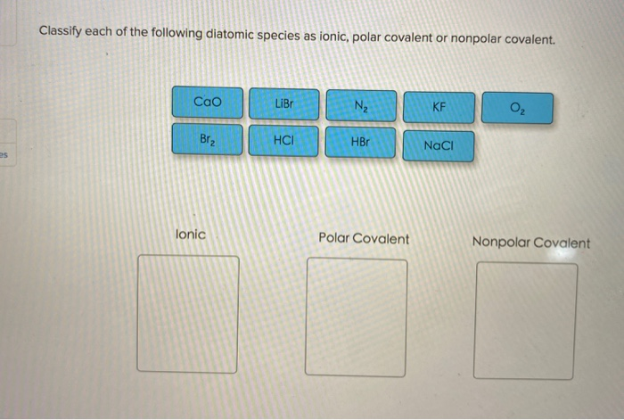 Solved Classify each of the following diatomic species as | Chegg.com