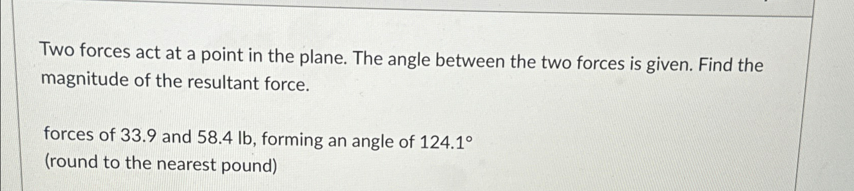 Solved Two forces act at a point in the plane. The angle | Chegg.com
