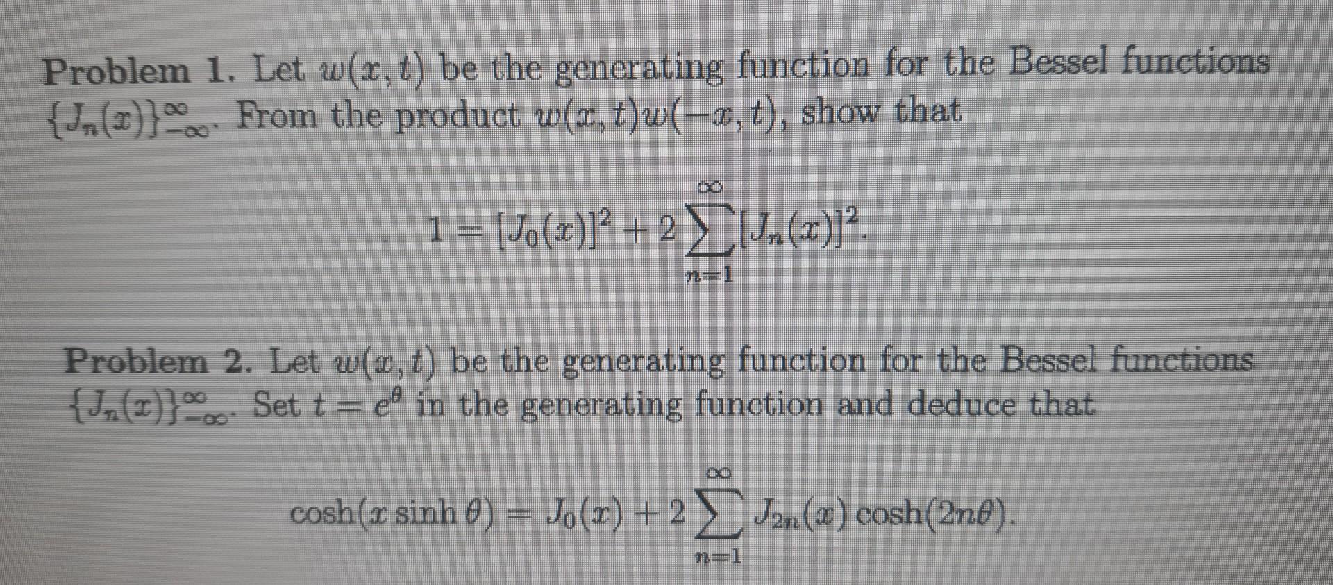 Solved Problem 1. Let w(x,t) be the generating function for | Chegg.com
