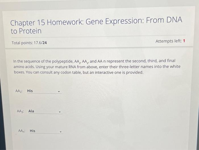 Chapter 15 Homework: Gene Expression: From DNA to | Chegg.com