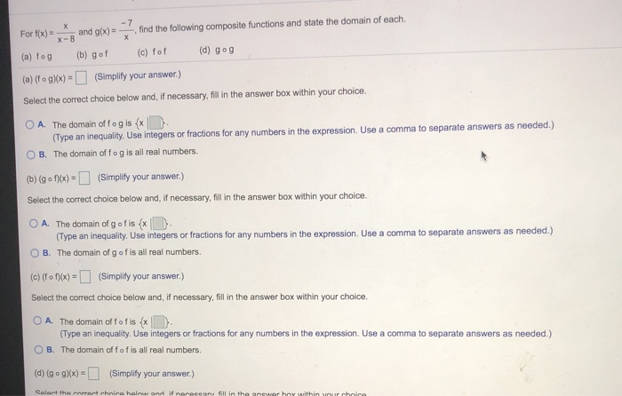 Solved For f(x) = and g(x) = find the following composite | Chegg.com