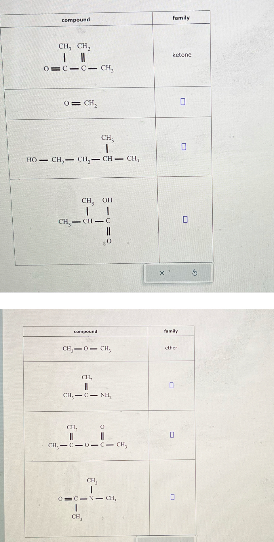 Solved Name the family to which each organic compound | Chegg.com