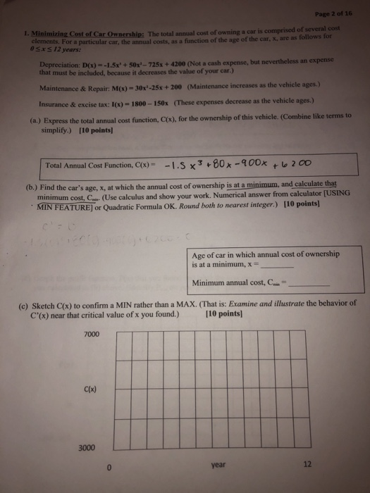 Solved Page 2 of 16 1. Minimizing Cost of Car Ownership The | Chegg.com