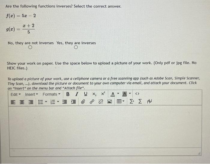 Solved Are the following functions inverses? Select the | Chegg.com