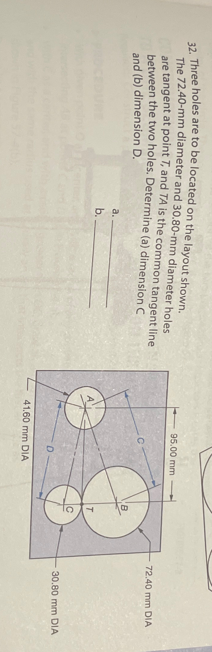 Solved Three holes are to be located on the layout shown. | Chegg.com