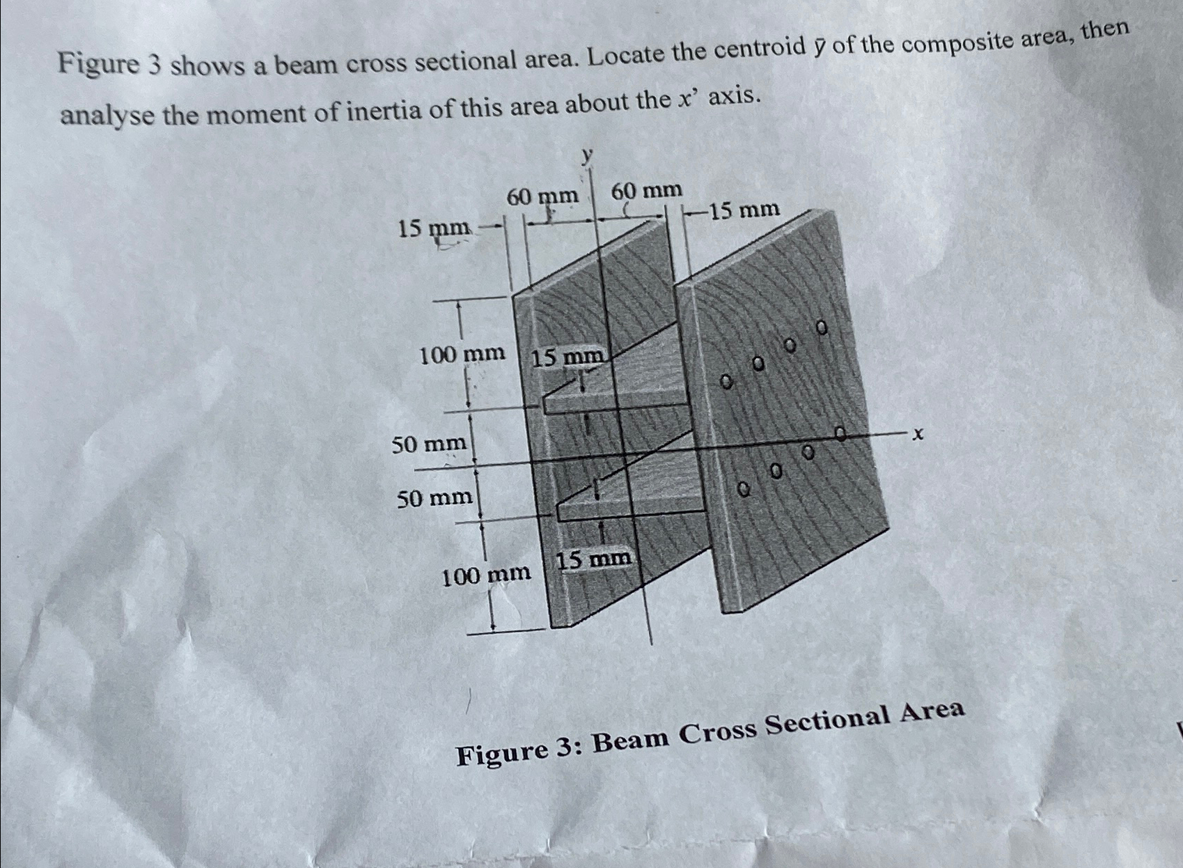 Solved Figure 3 ﻿shows a beam cross sectional area. Locate | Chegg.com