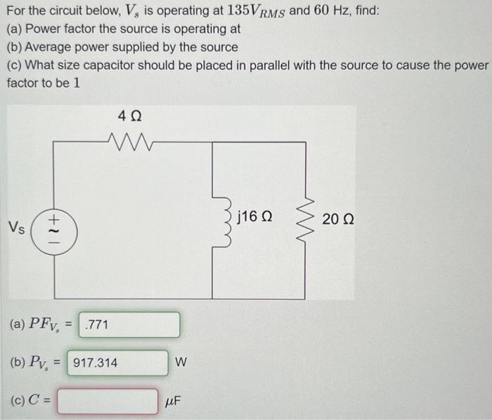 Solved For the circuit below, Vs is operating at 135VRMS and | Chegg.com