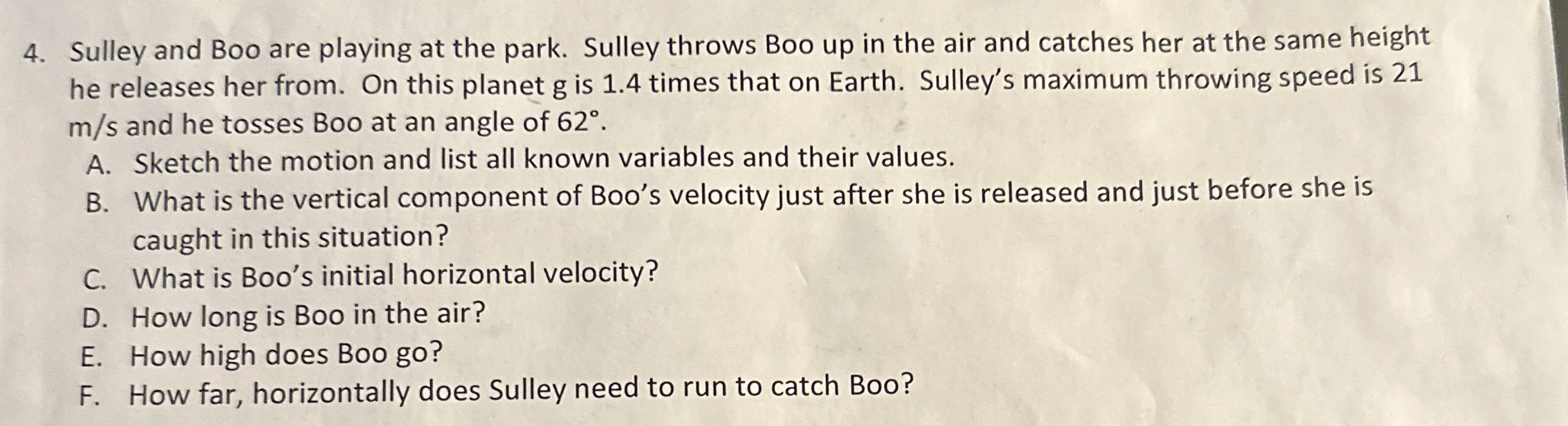 Solved Sulley and Boo are playing at the park. Sulley throws | Chegg.com