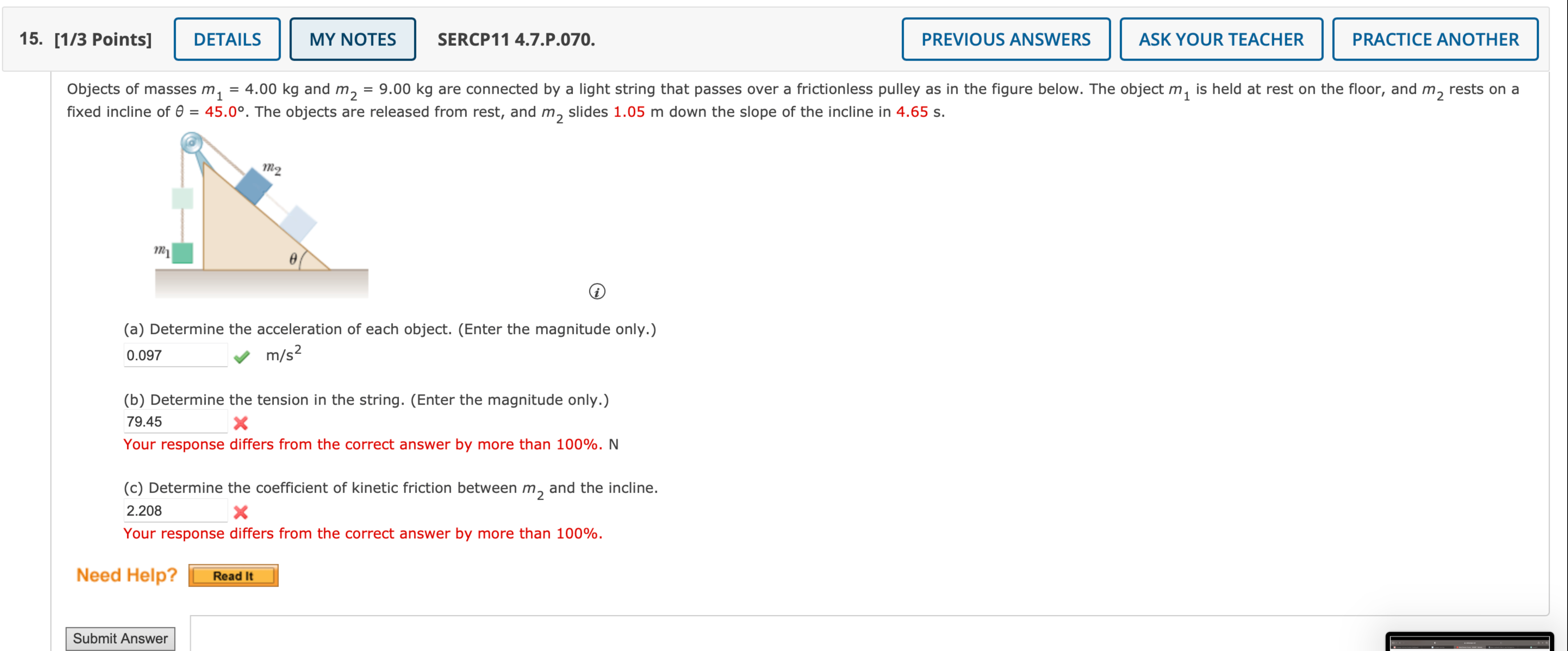 Solved Objects of masses m1=4.00kg ﻿and m2=9.00kg ﻿are | Chegg.com