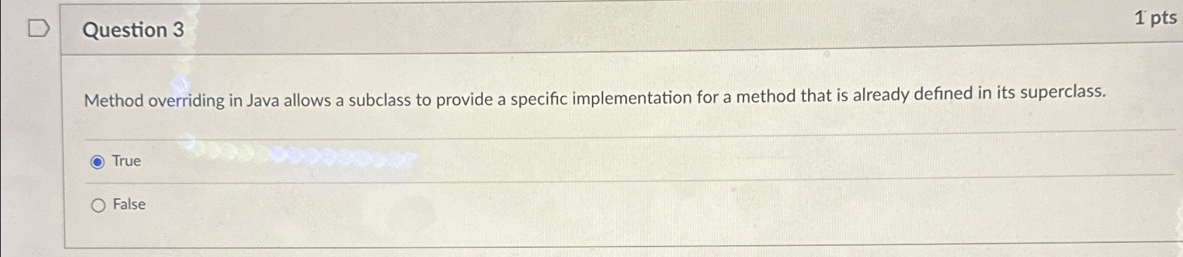 Solved Question 31ptsMethod overriding in Java allows a | Chegg.com