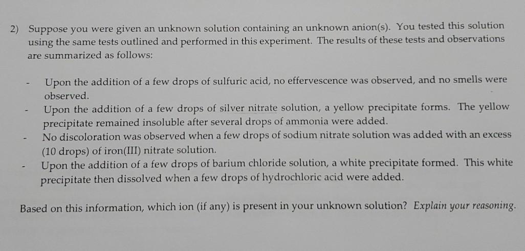 Solved Qualitative Analysis of Anions Post Lab Questions 1) | Chegg.com