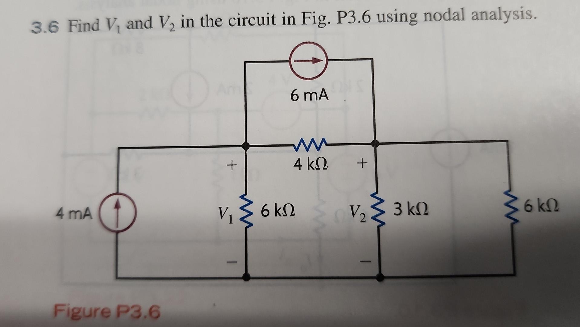Solved 3.6 Find V1 and V2 in the circuit in Fig. P3.6 using | Chegg.com