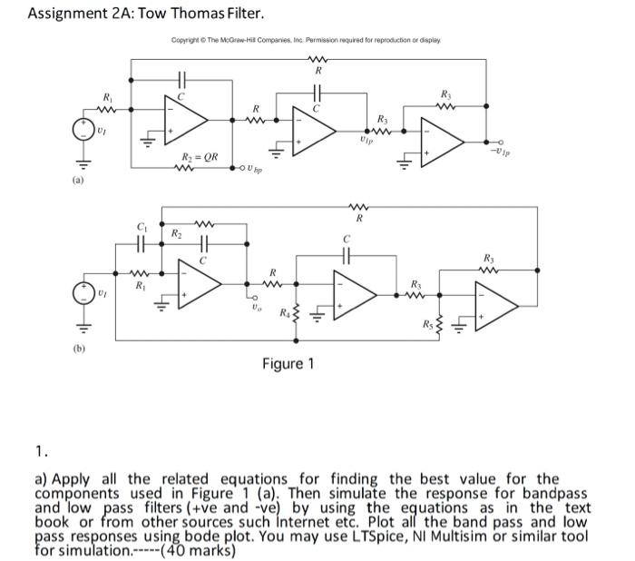 Solved Assignment 2A: Tow Thomas Filter. 1. a) Apply all the | Chegg.com