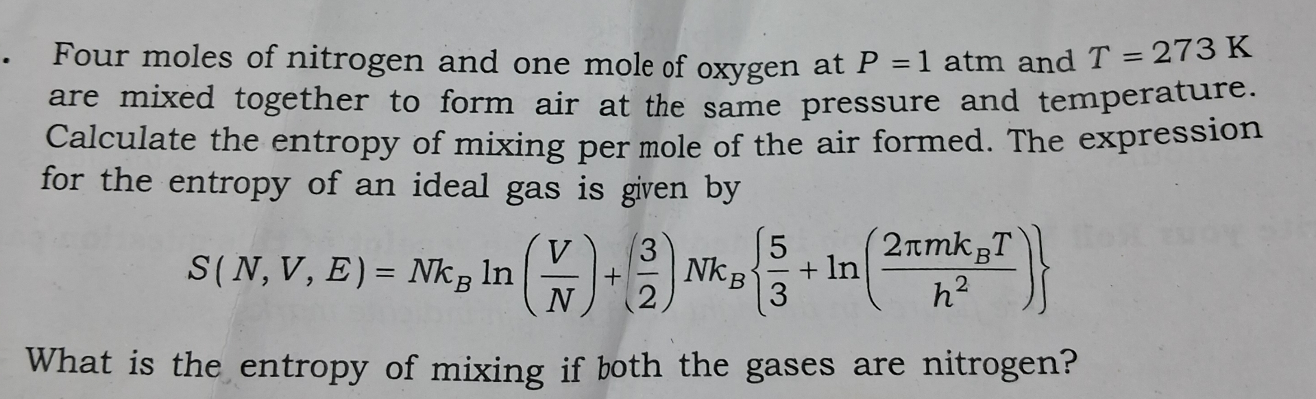 Four moles of nitrogen and one mole of oxygen at | Chegg.com