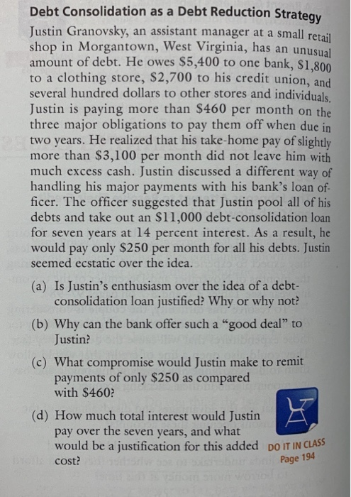 Solved Debt Consolidation as a Debt Reduction Strategy | Chegg.com