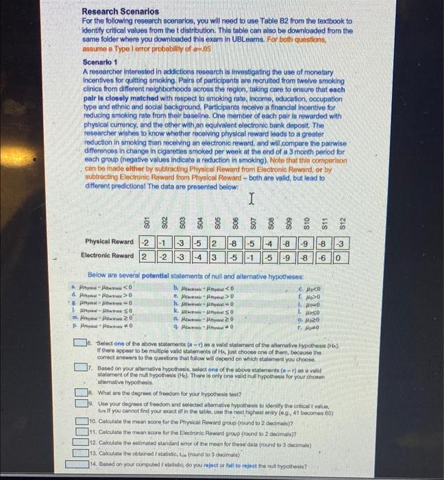 Solved Research Scenarios For the following research | Chegg.com