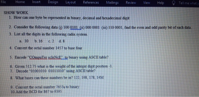 Solved File Home Insert Design Layout References Mailings | Chegg.com